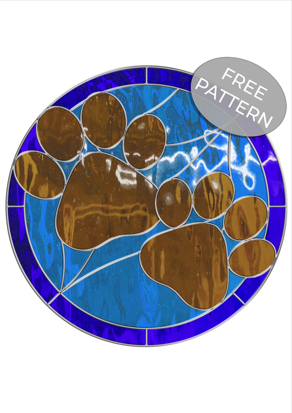 Paw Print Round Panel, Memorial, Dog, Cat • FREE PATTERN – Birch Glass