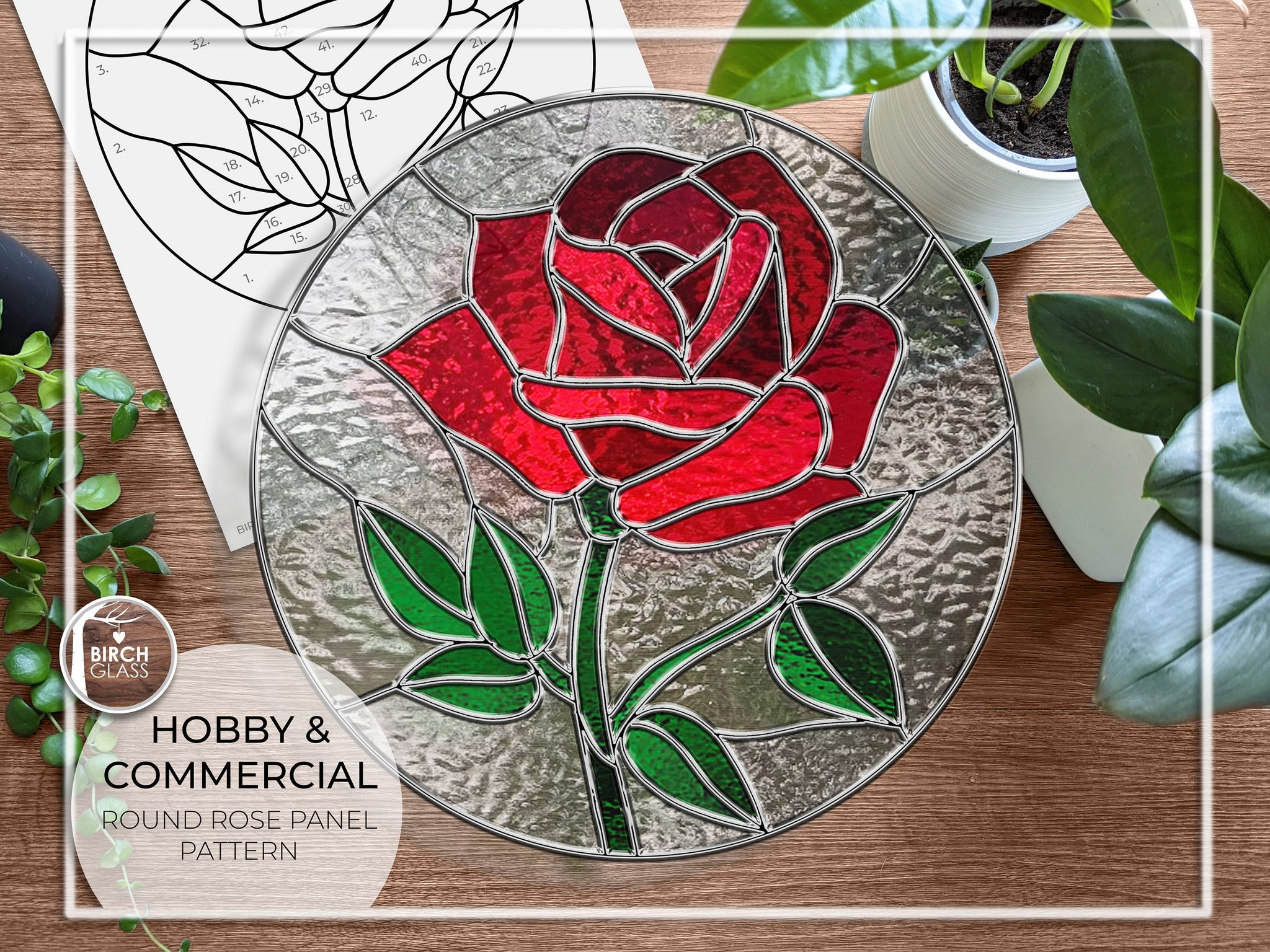 PATTERN • Round Rose Panel Stained Glass Pattern – Birch Glass